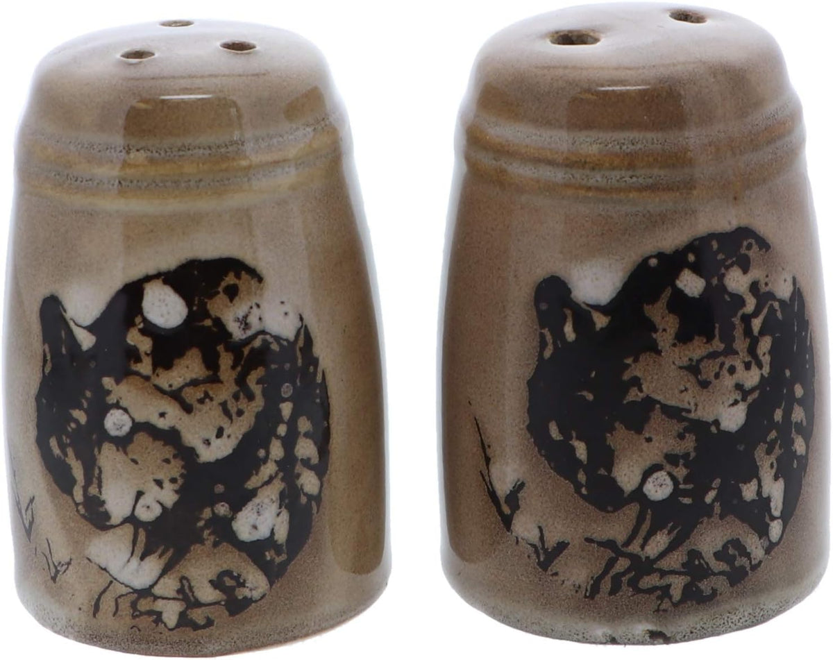 Glazed Pottery Wolf Design Salt & Pepper Shakers