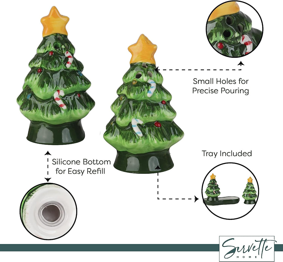 Christmas Tree Salt and Pepper Shaker Set with Stand