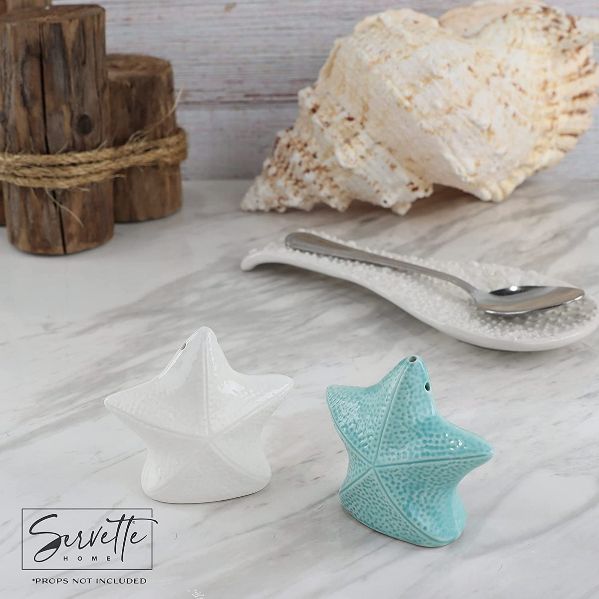 White & Aqua Starfish Salt and Pepper Shakers