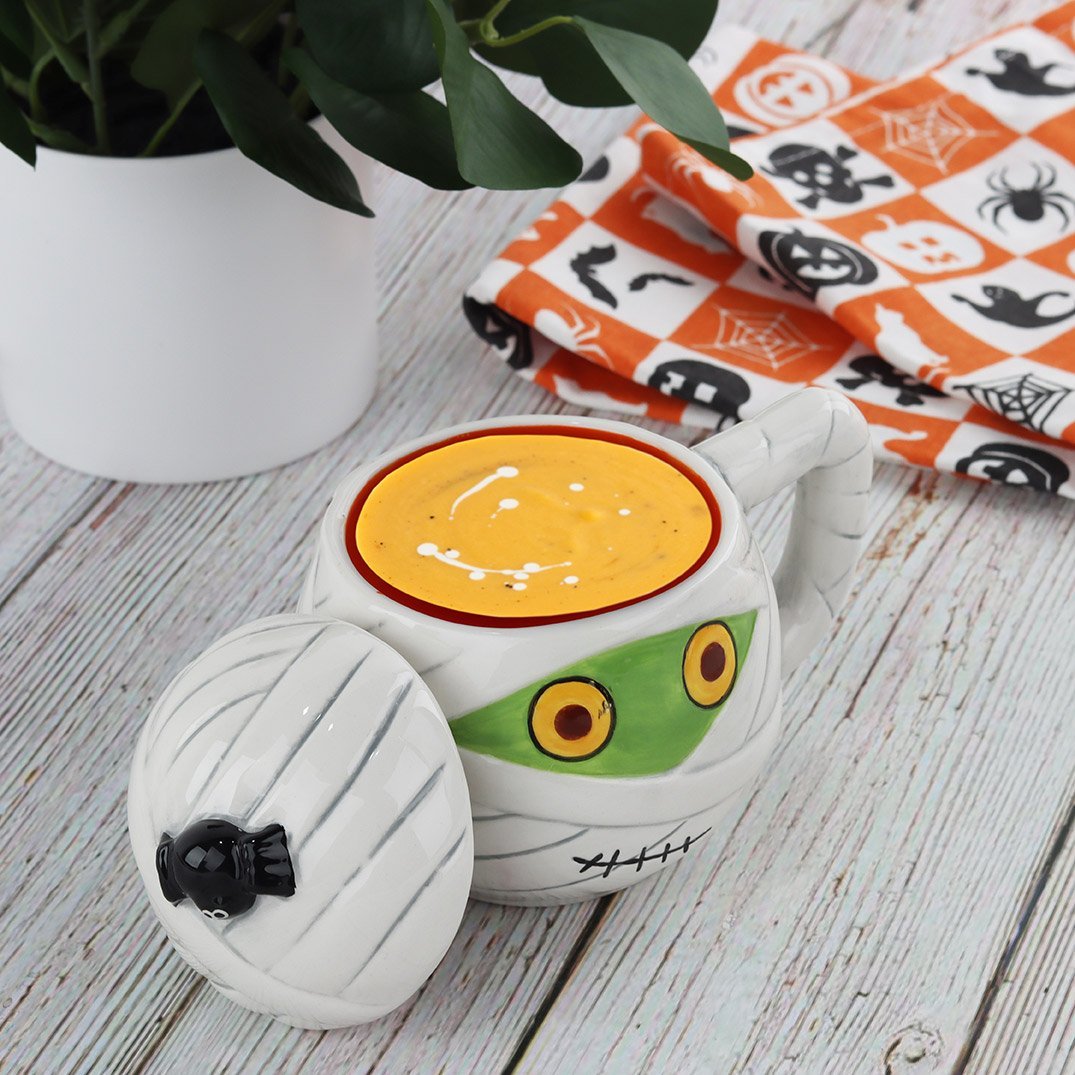 Halloween White Mummy Mug with Spider Lid