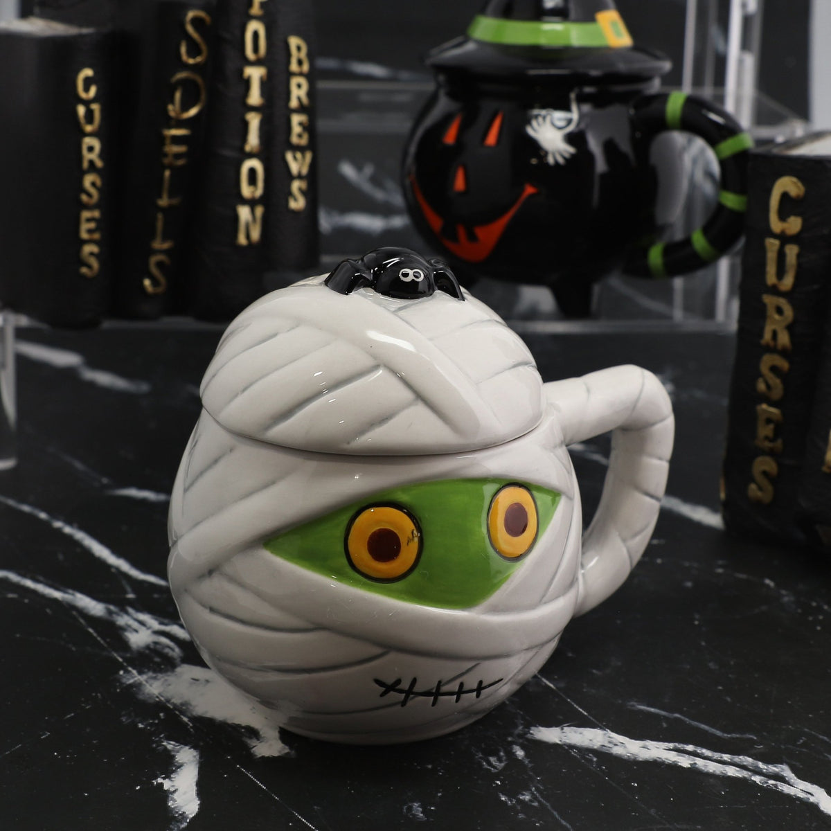 Halloween White Mummy Mug with Spider Lid
