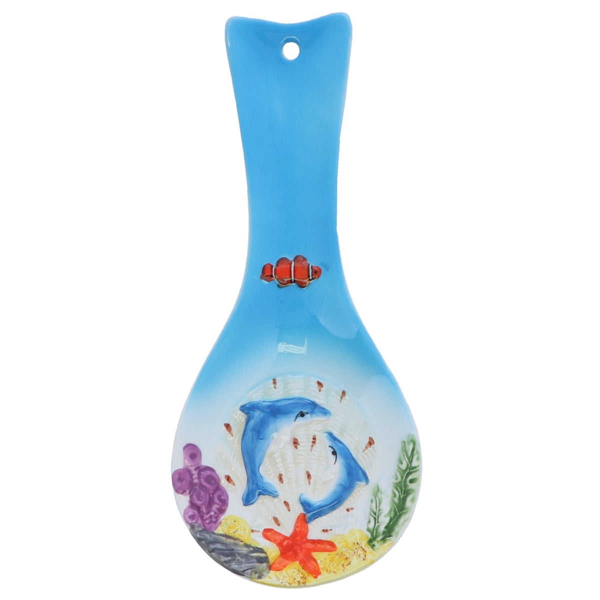 Ceramic Ocean Bed Dolphin Scene Spoon Rest