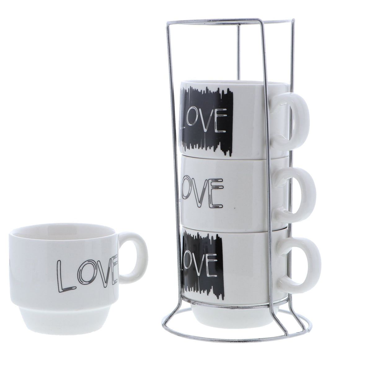 Love Stackable 4 oz Coffee Cups - Set of 4 with Stand